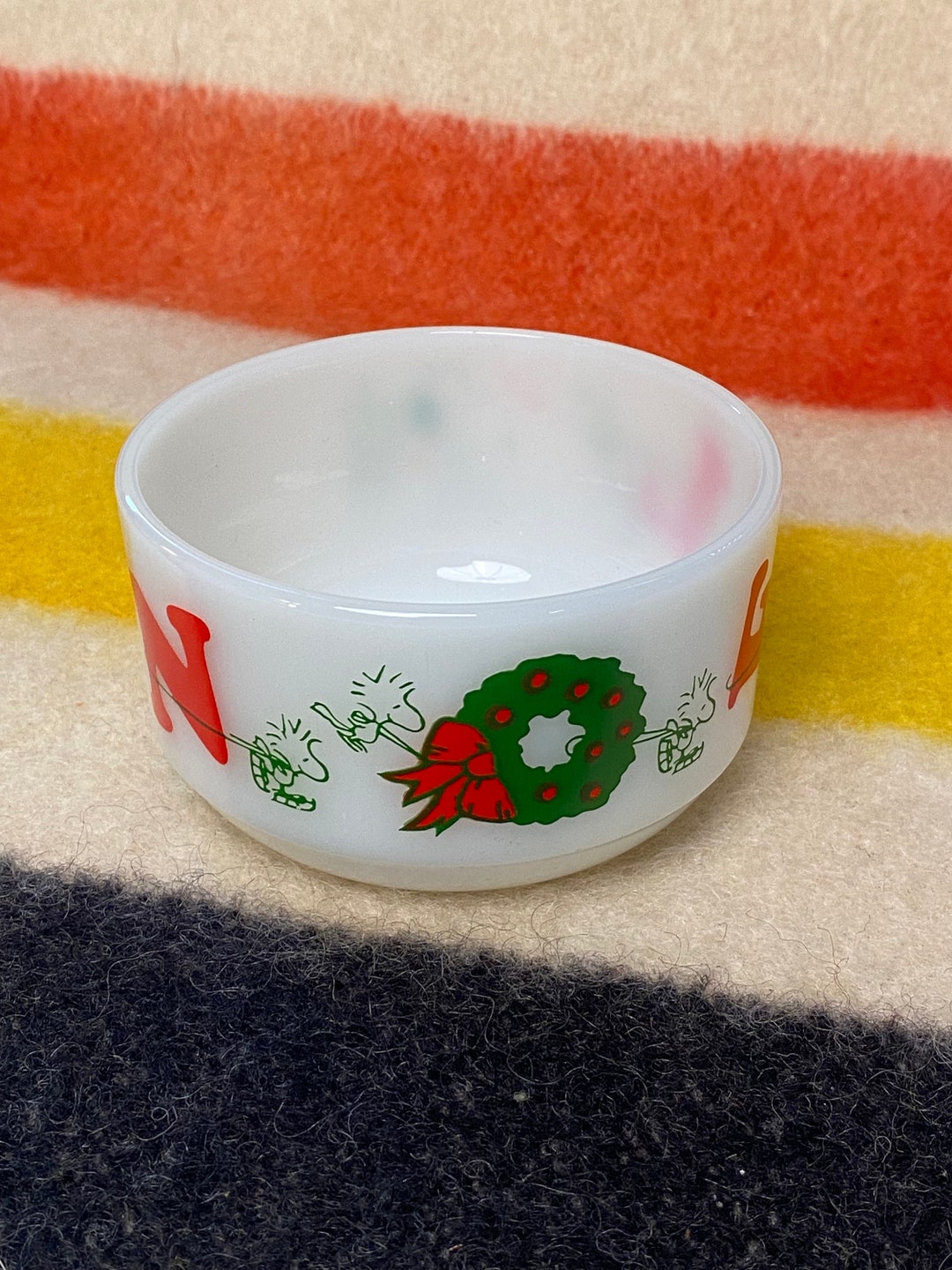 Vintage Rare Fire King Snoopy Christmas Bowl NOEL Anchor Hocking ...