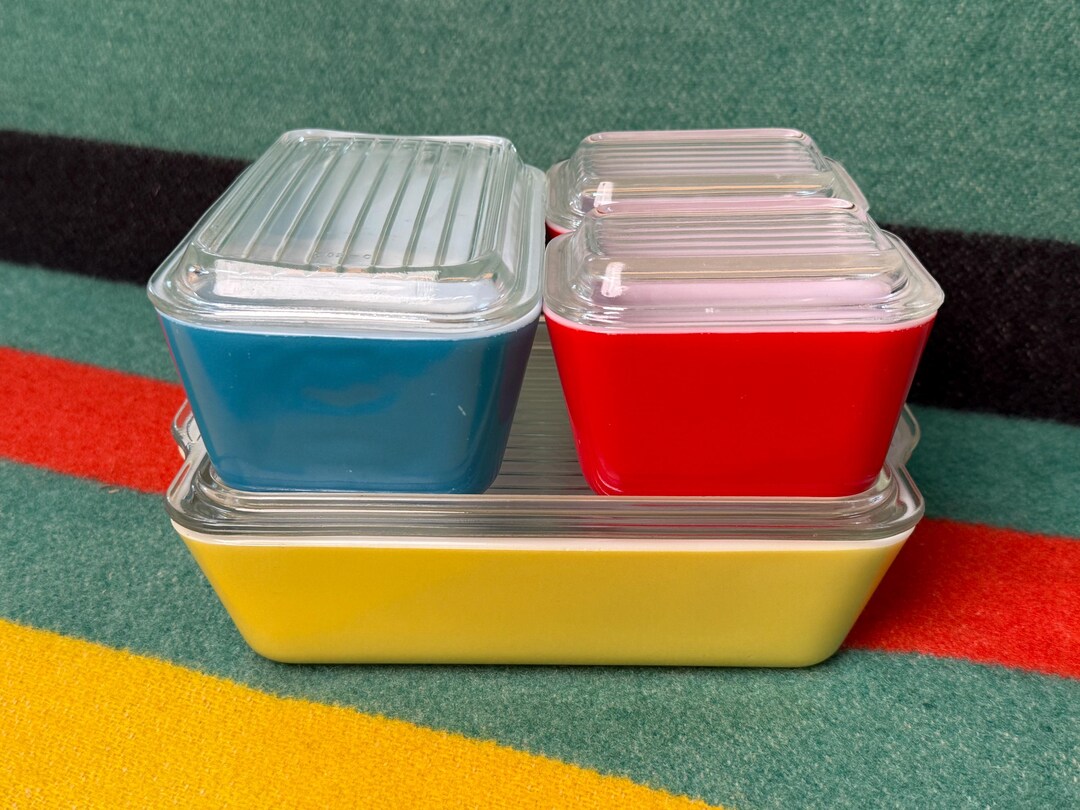 Vintage Pyrex Primary Refrigerator Dish Set Mid Century Kitchen 1940s ...