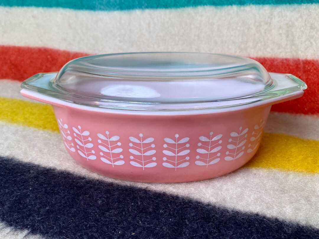 Vintage Rare Pyrex Pink Stems 043 Casserole Dish W/ Lid Mid Century ...