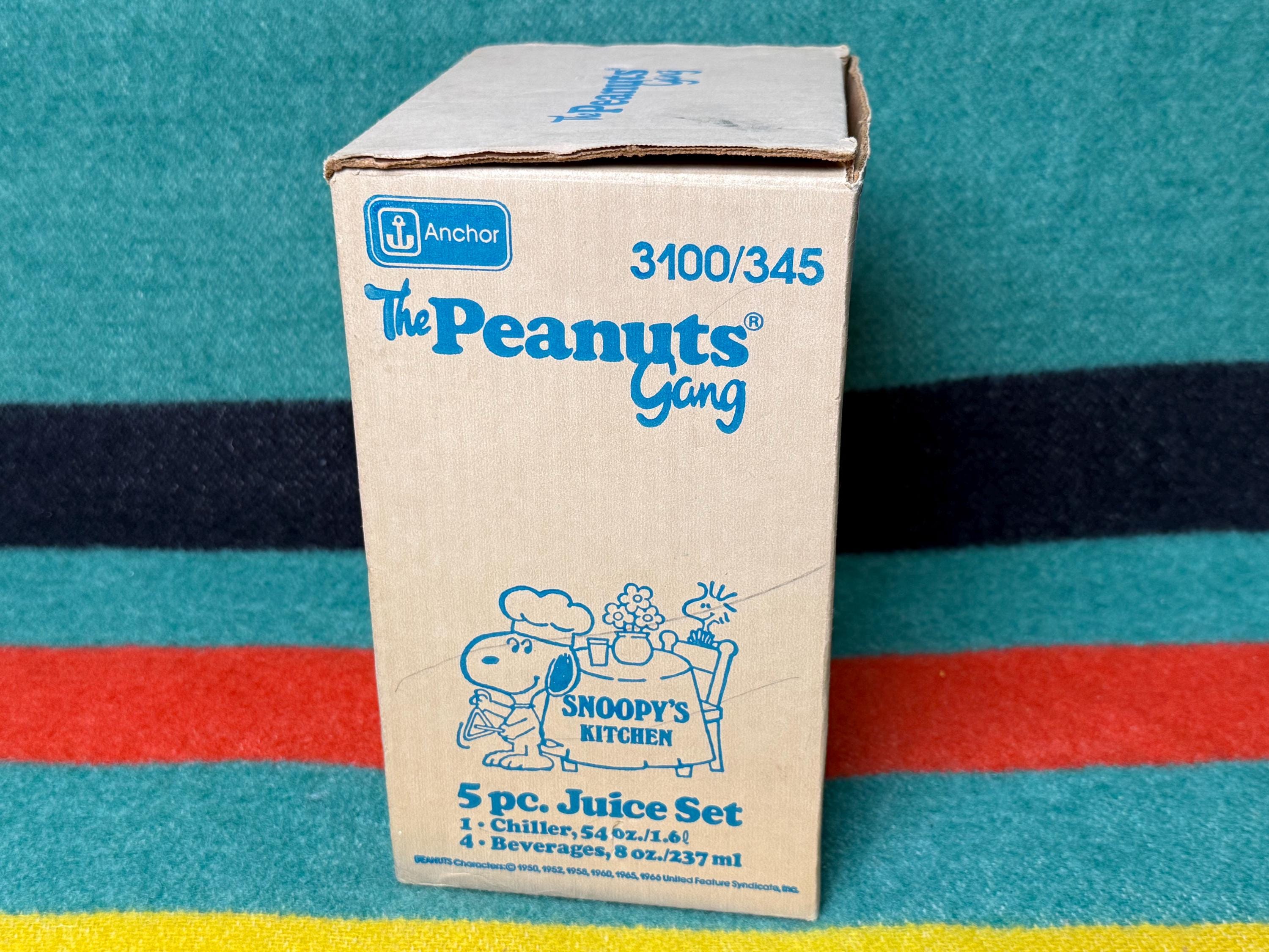 Vintage HTF Snoopy + Peanuts Gang Juice Set W/ Original Box by Anchor ...