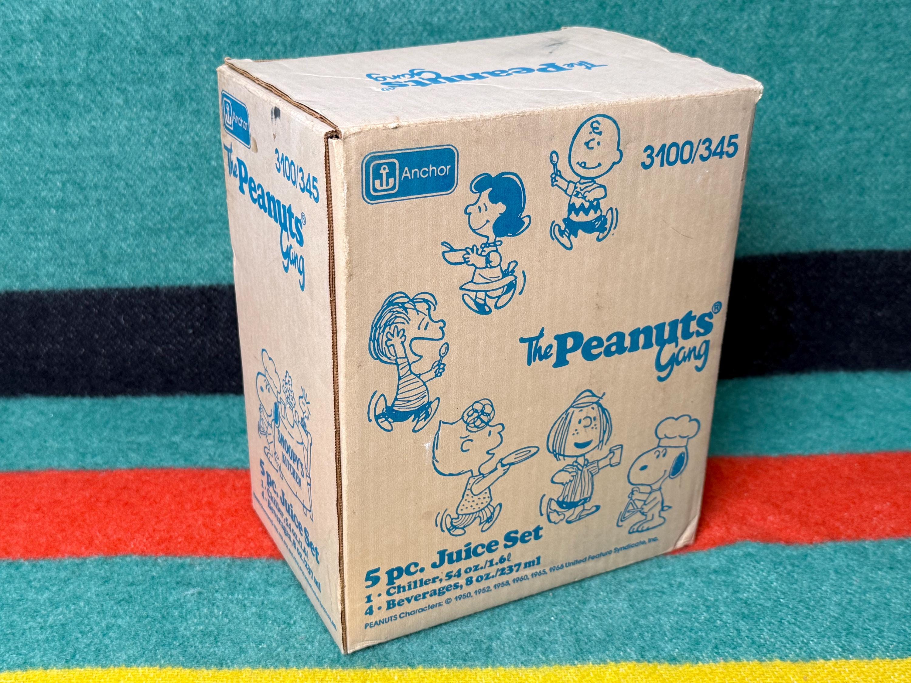 Vintage HTF Snoopy + Peanuts Gang Juice Set W/ Original Box by Anchor ...