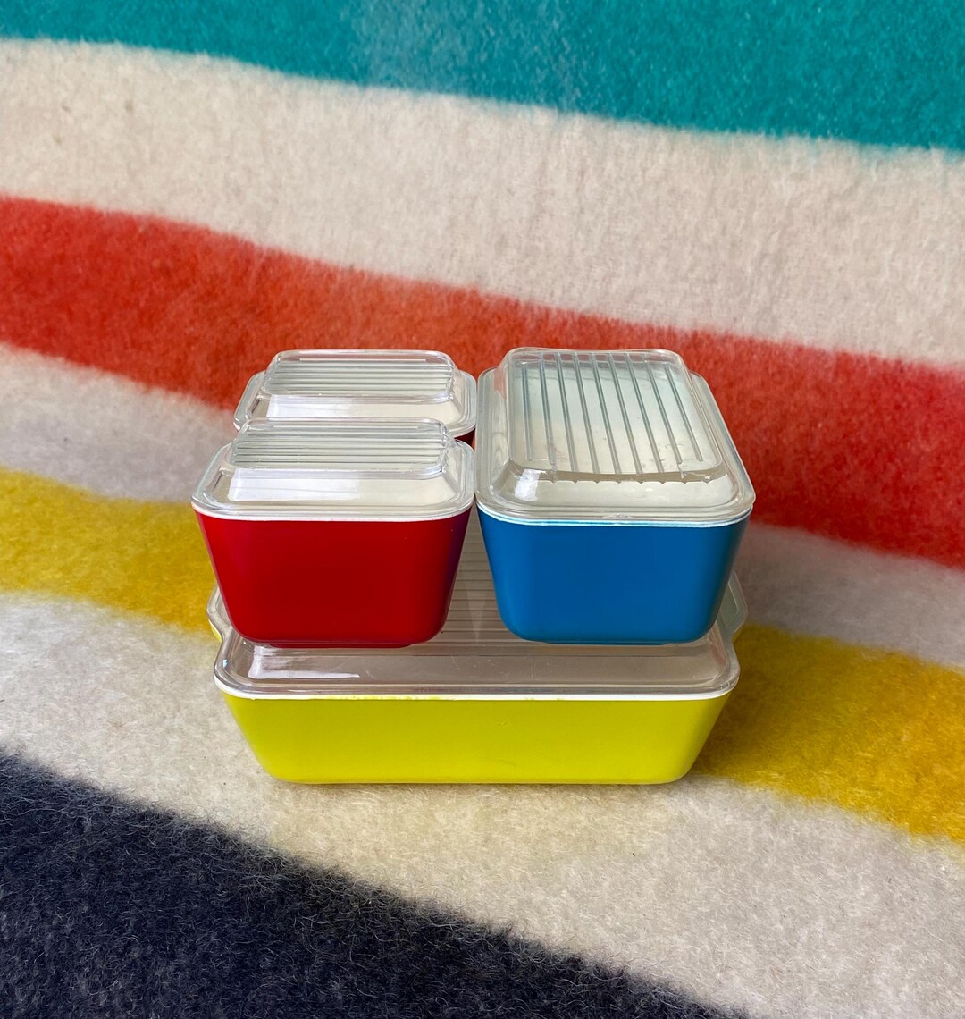 Vintage Rare Toy Pyrex Primary Refrigerator Dish Set 1960s Banner Co ...