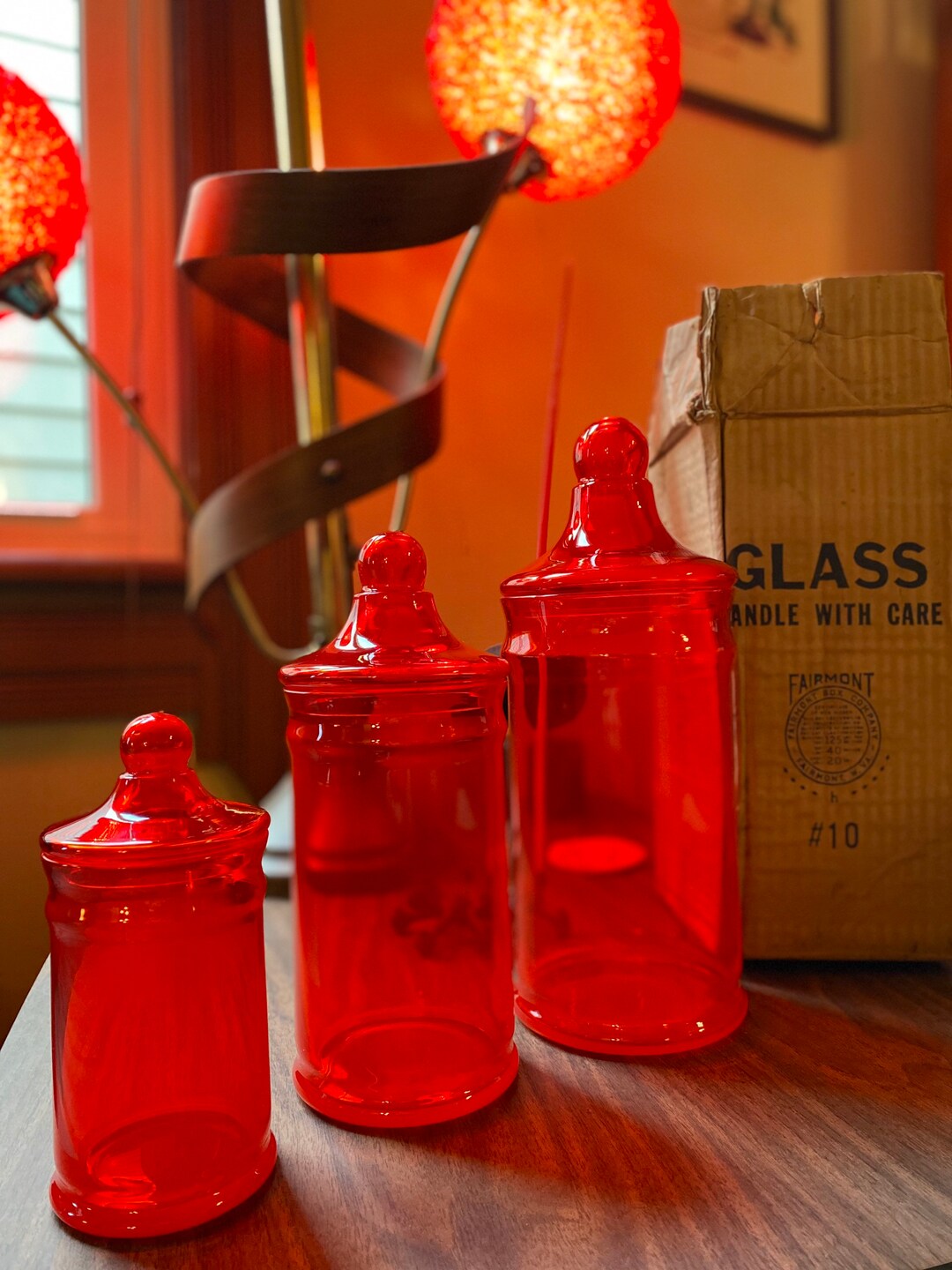 Vintage Orange Glass Canisters W/ Box Mid Century - Etsy