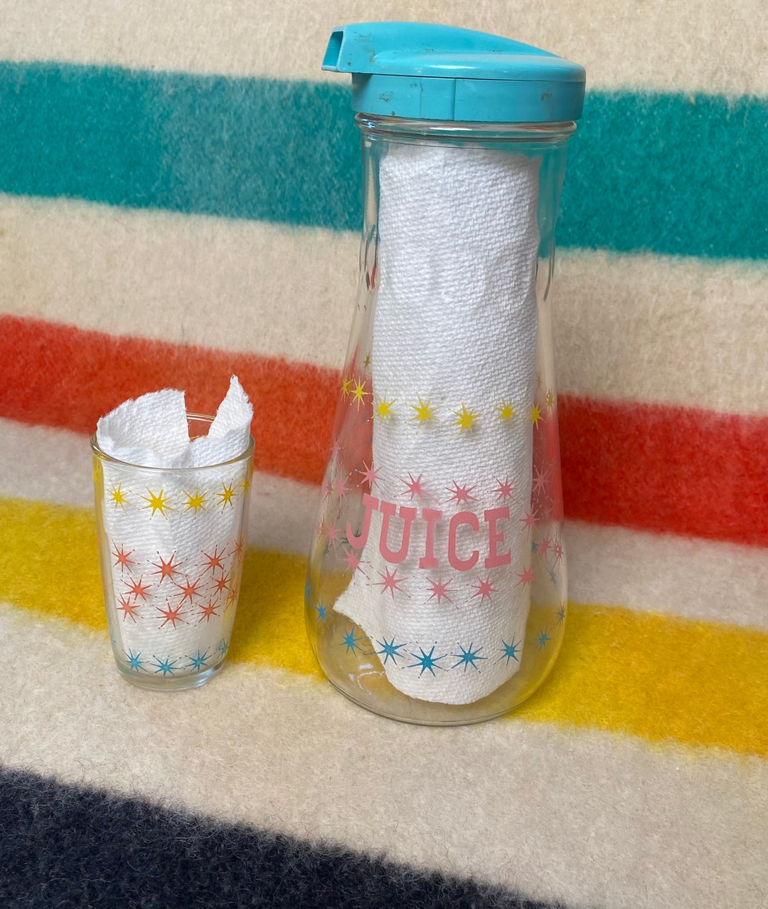 Vintage Rare E-Z Por Juice Pitcher and Glass Pink & Turquoise 1950s ...