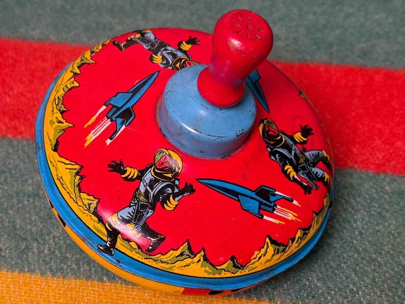 Vintage 1960s Tin Astronauts Space Spinning Top Toy Mid Century Toys ...