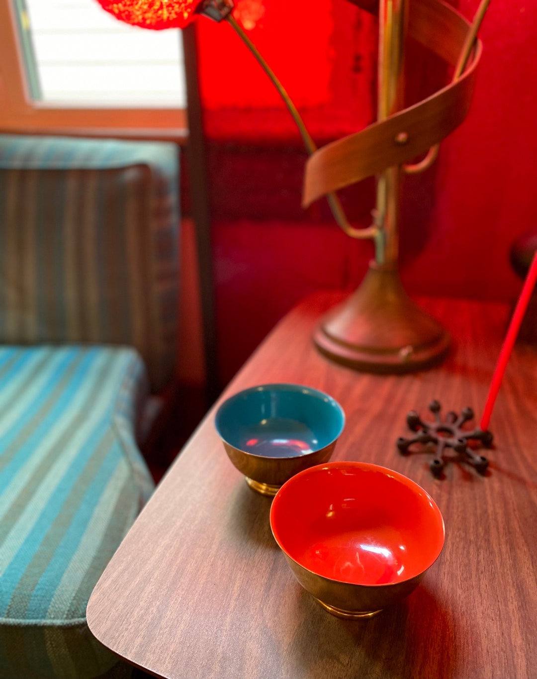 Vintage Gorham Donald Colflesh Gold Metal Bowl With Orange Blue Enamel ...