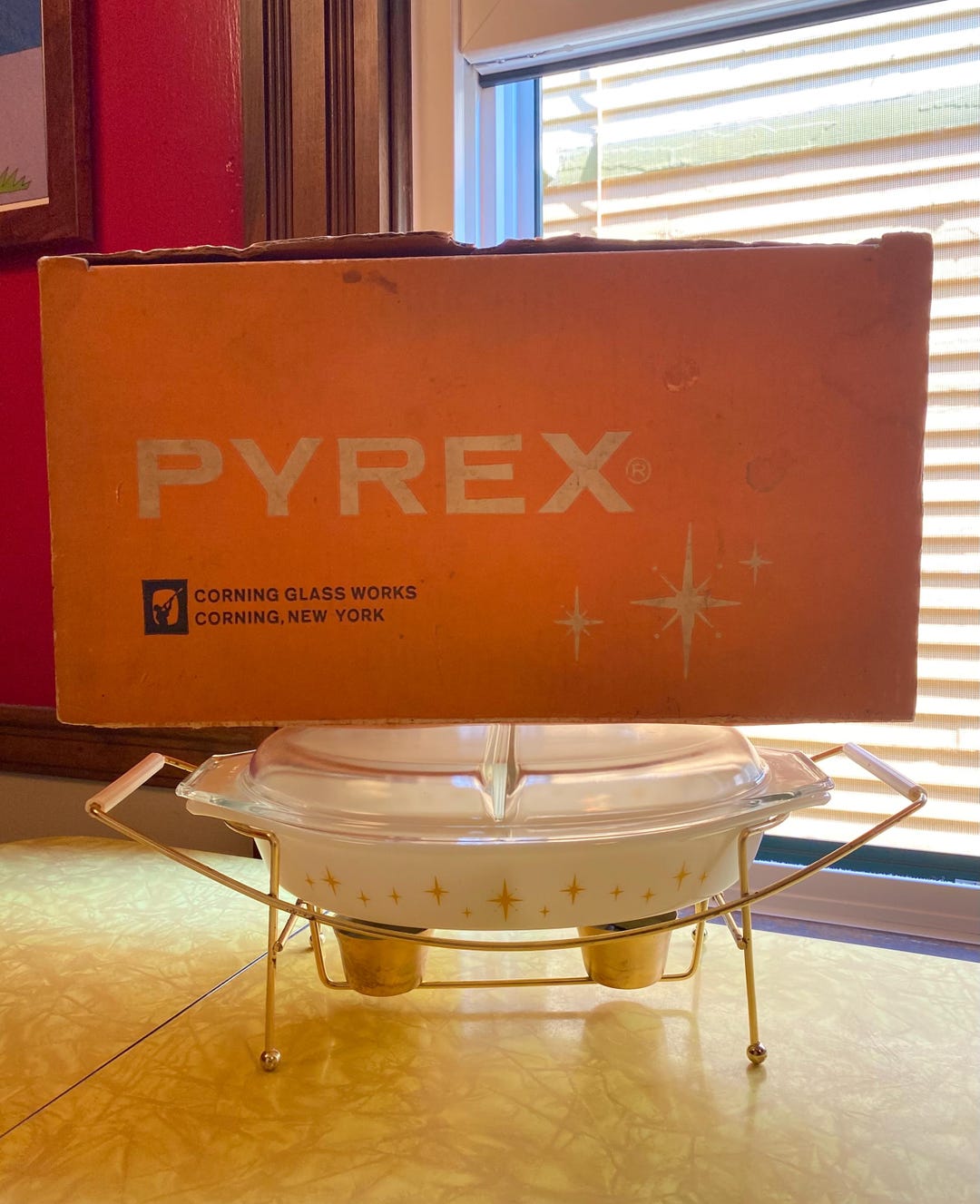 Vintage Pyrex Constellation Atomic Starburst Divided Dish Lid, Candle ...