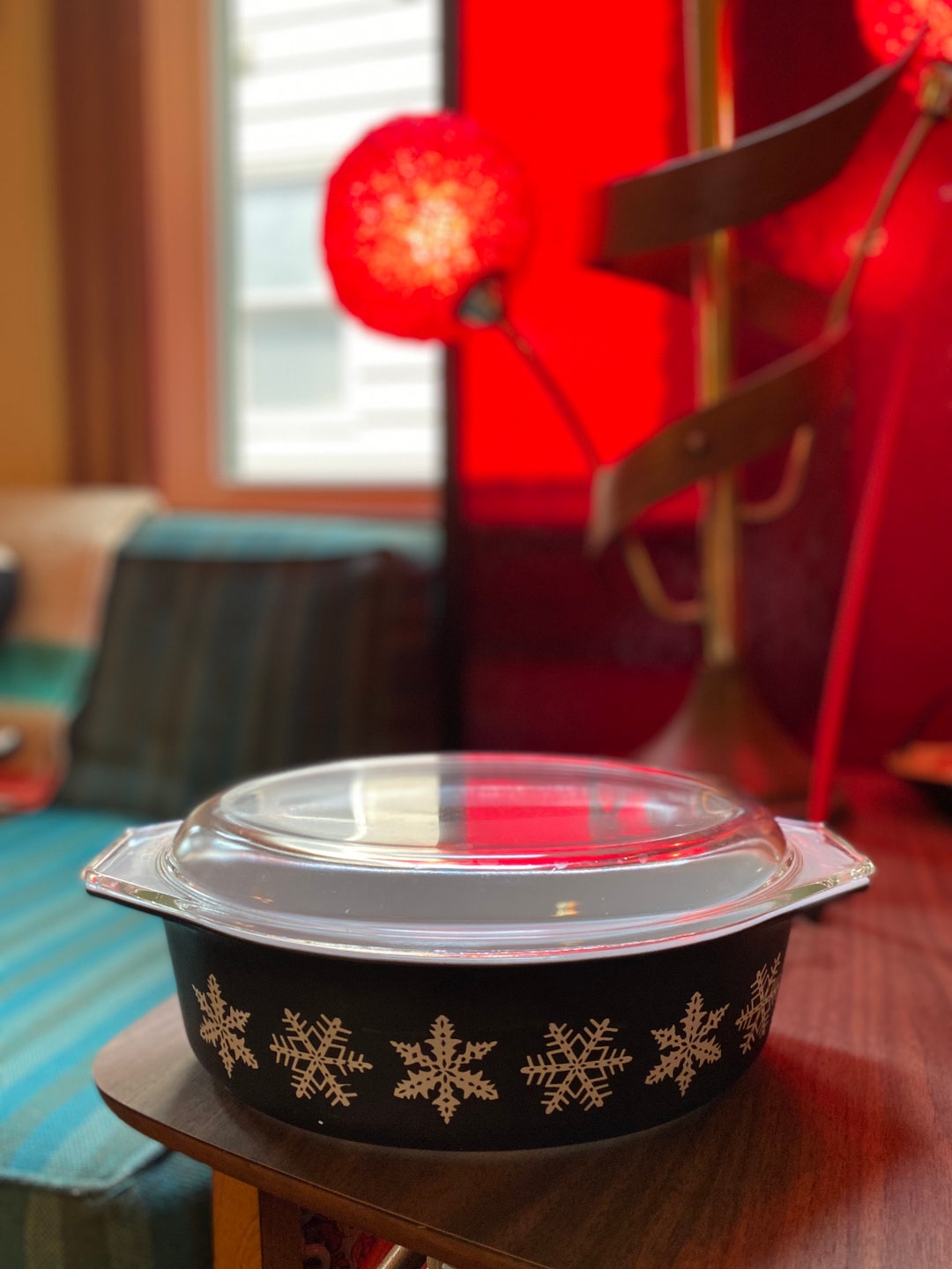 Vintage Pyrex Black Snowflake Casserole Dish 045 W/ Lid 1950s Mid ...