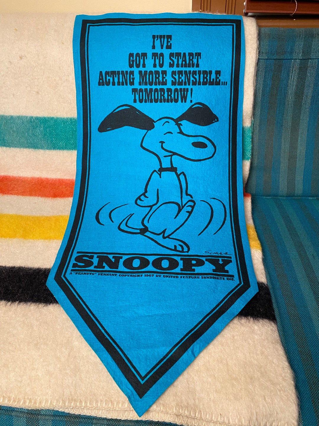 Vintage Rare Snoopy Peanuts Blue Banner Pennant ive Got to Start Acting ...
