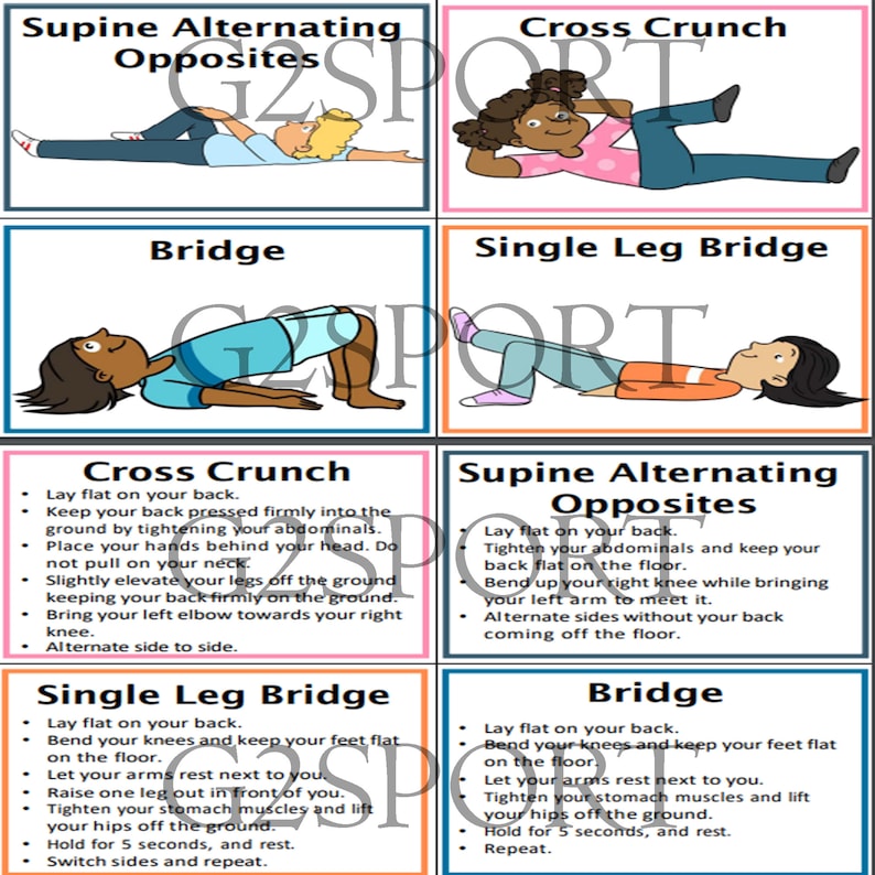 Core Strengthening 20 Printable Cards / Exercise for Kids / Exercise ...