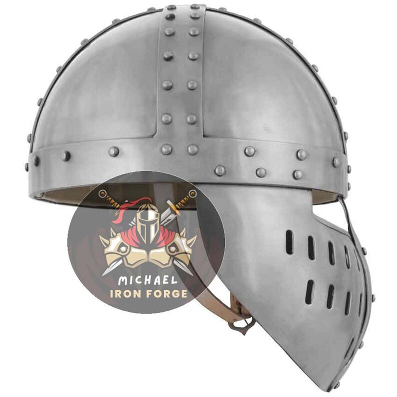 Steel Crusader Spangenhelm With Face Guard 18 Gauge / Larp - Etsy