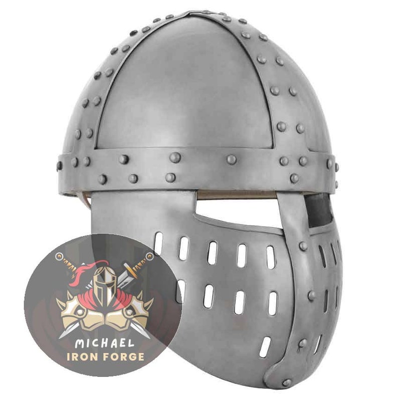 Steel Crusader Spangenhelm With Face Guard 18 Gauge / Larp - Etsy