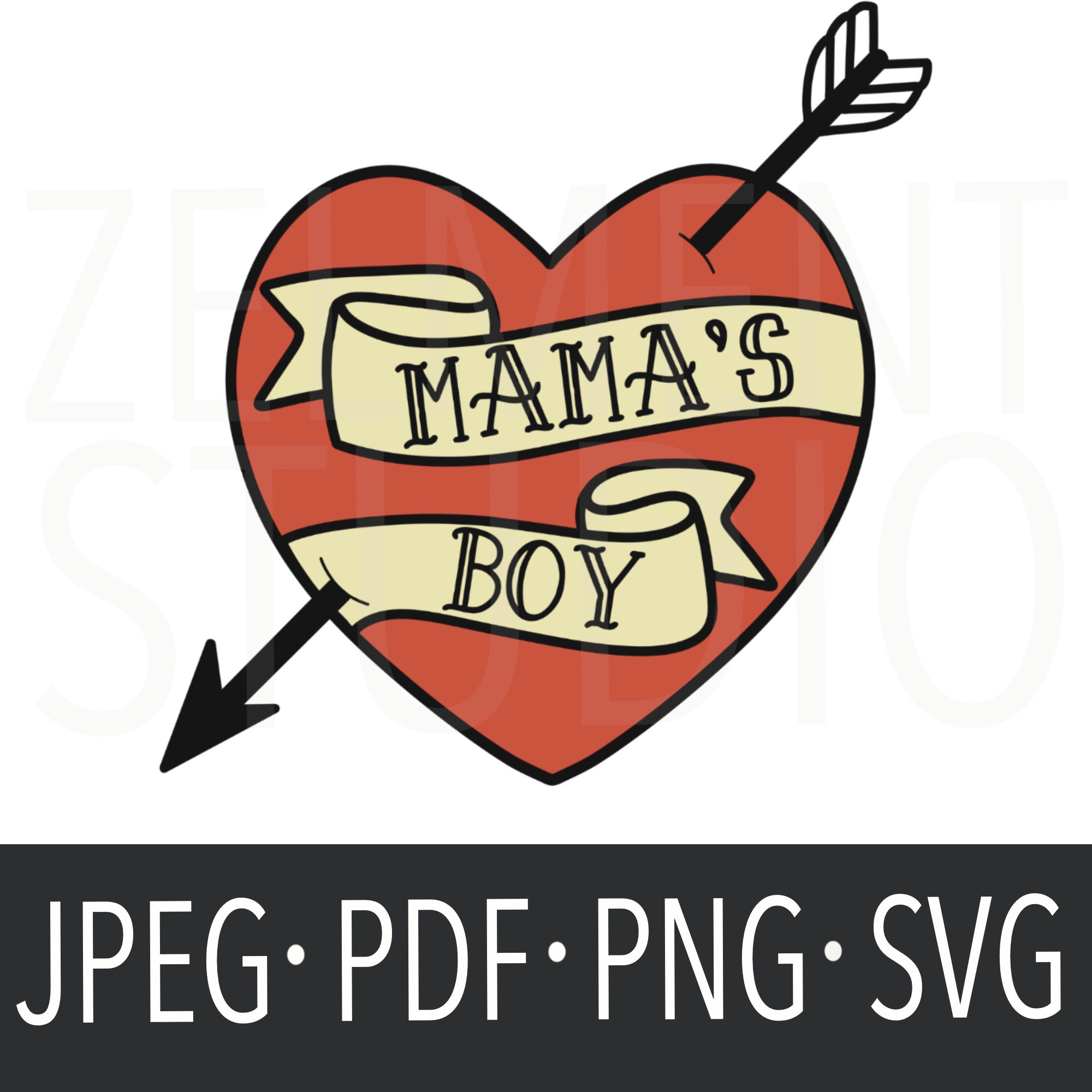 MAMA'S BOY Tattoo Design Heart & Arrow Digital Download Jpeg Pdf Png ...