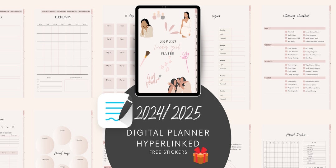 2024/2025 Digital Planner Girly Pink Hyperlinked for Goodnotes - Etsy