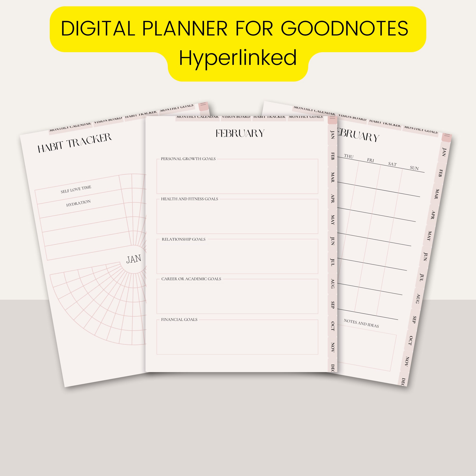 2024/2025 Digital Planner girly pink hyperlinked for GoodNotes with ...