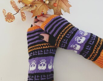 KNITTING PATTERN in PDF to Make Black Cat Fingerless Mitts, Halloween ...