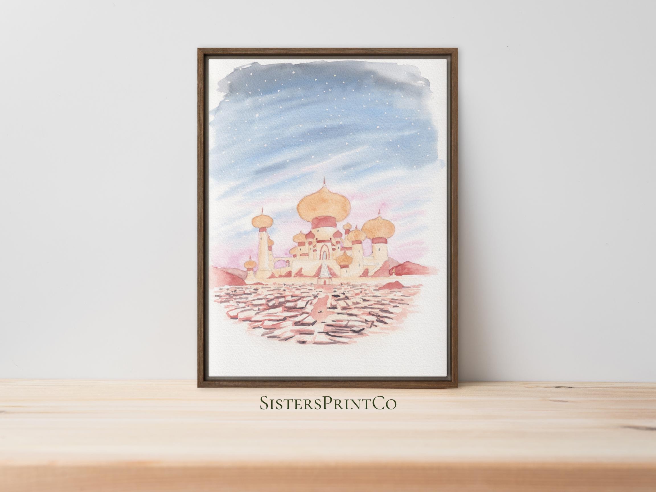 Aladdins Castle Watercolor Painting: Aladdin Nursery Decor, Framed ...