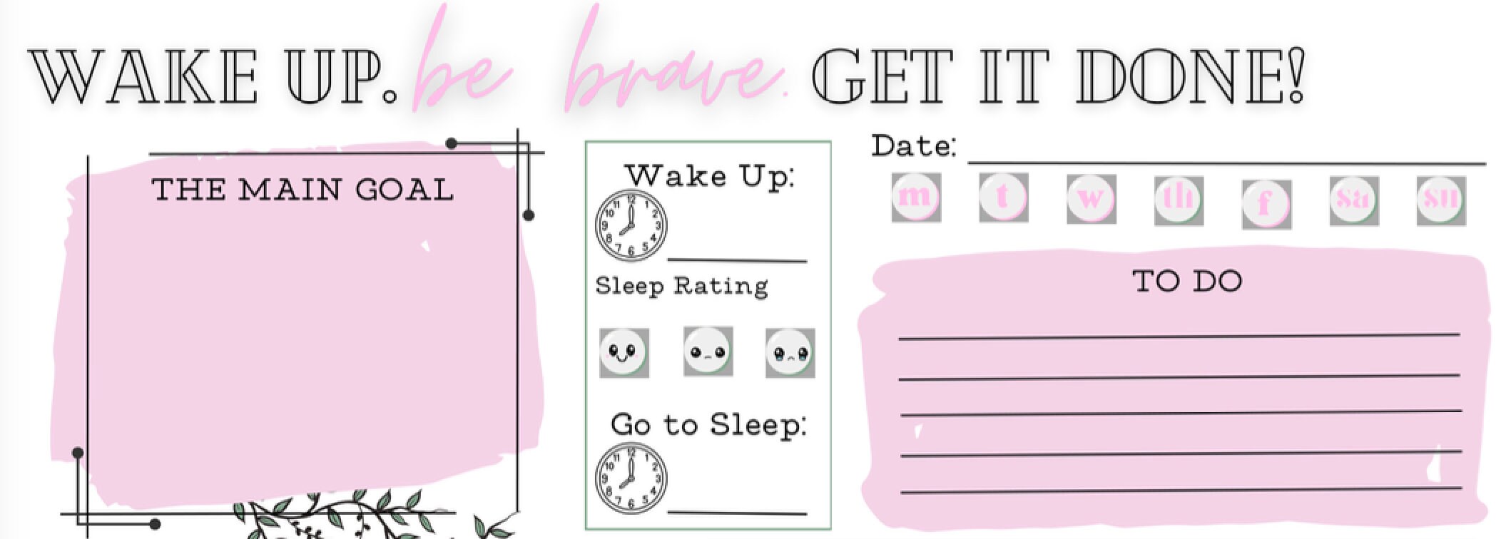 Printable Daily Planner rose Wake Up. Be Brave. - Etsy