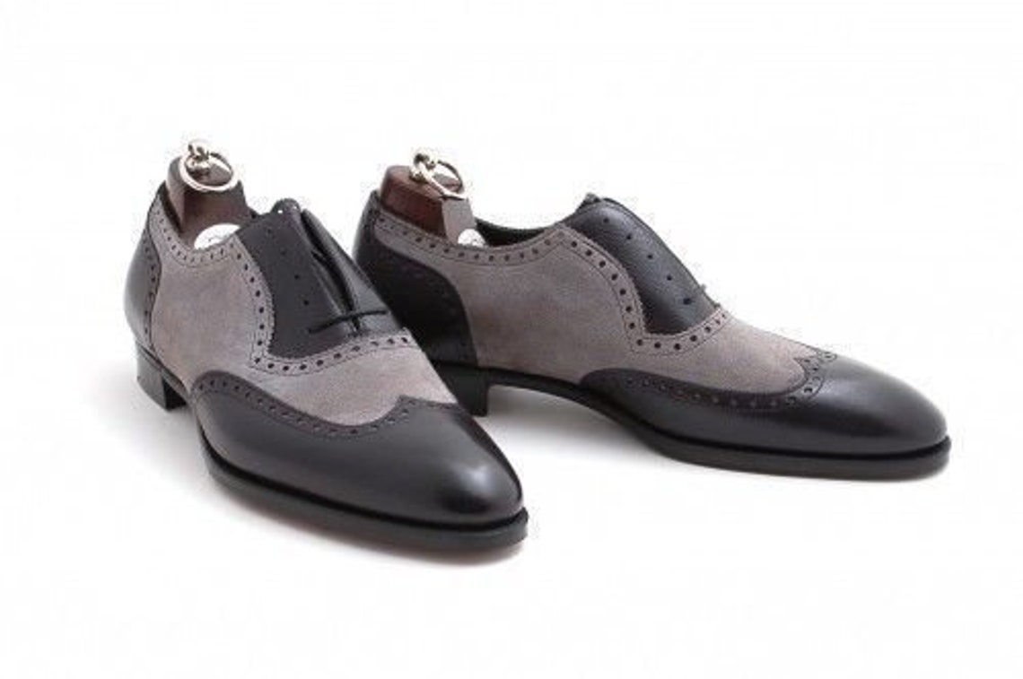 Men Black and Gray Wingtip Brogue Formal Shoes Tuxedo Dress Shoes - Etsy