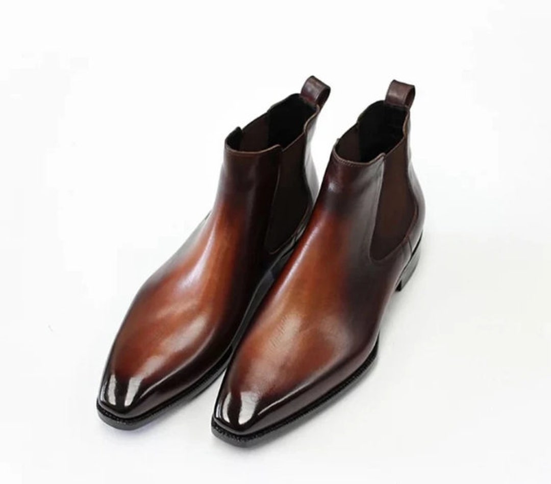 Handmade Genuine Leather Patina Chelsea Boots for Men's - Etsy