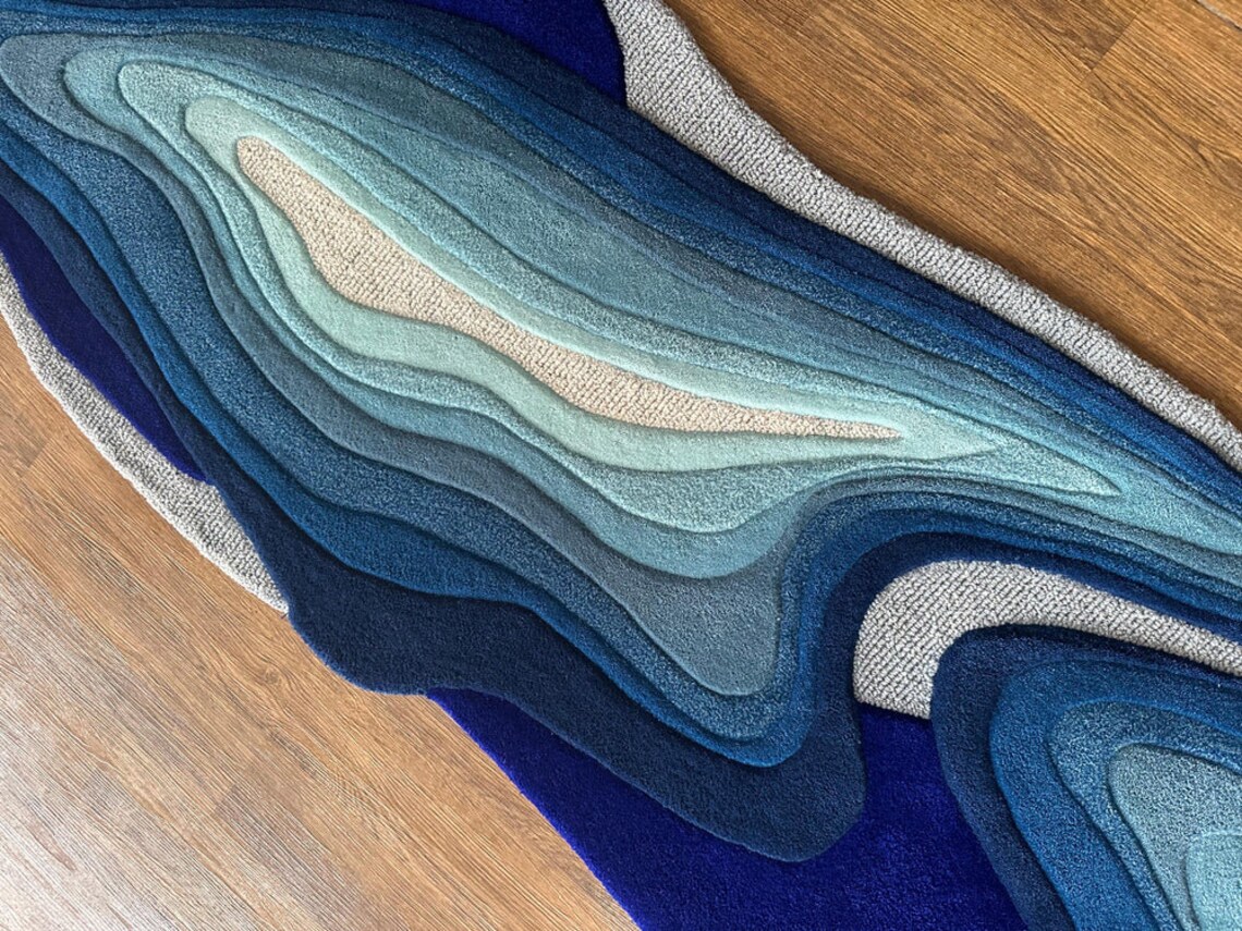 Hand Tufted Rug 100% New Zealand Wool Irregular Abstract Organic Shape ...