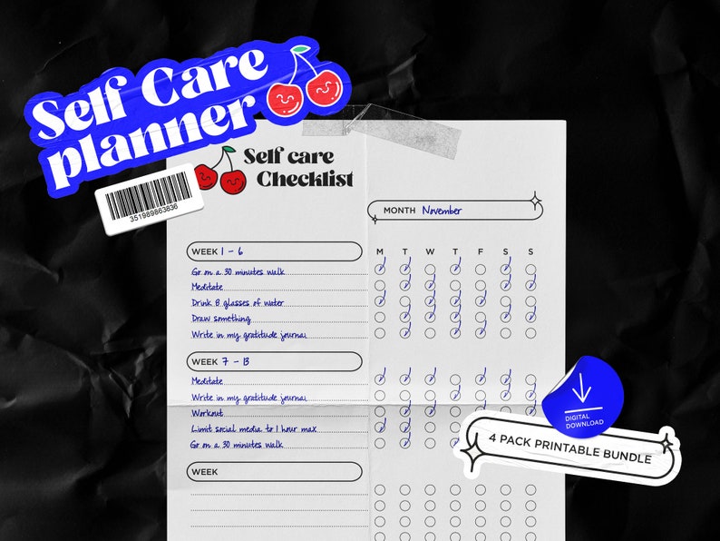 Self Care Checklist, Self-care Planner, Selfcare for Mental Health and ...