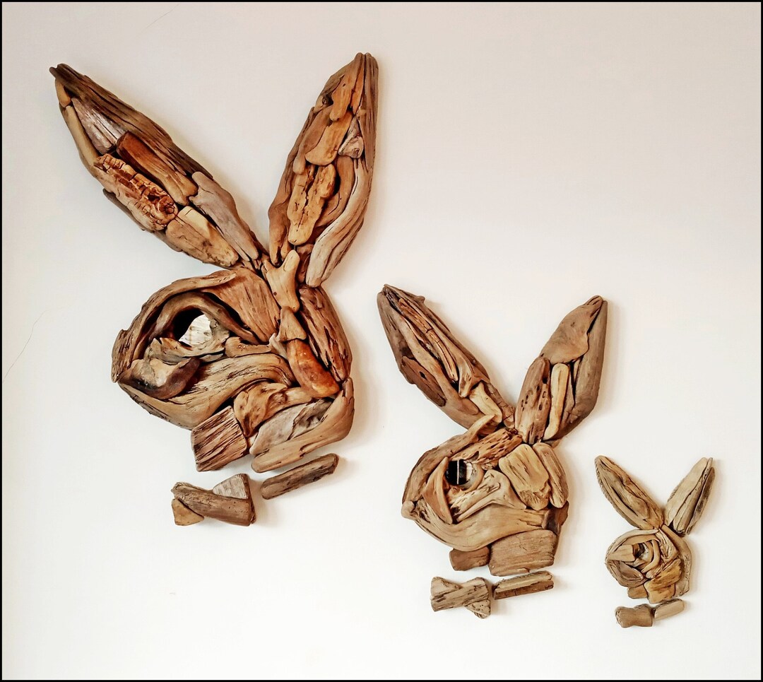 Driftwood Rabbit,set of 3 Rabbits, Wall Decor, Home Decor, Beach House ...