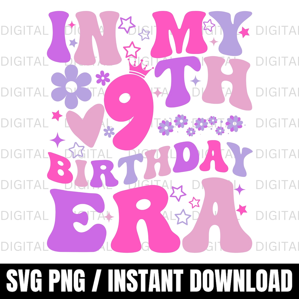 In My 9th Birthday Era Svg Png, Girl 9th Birthday Svg, Nine Birthday ...