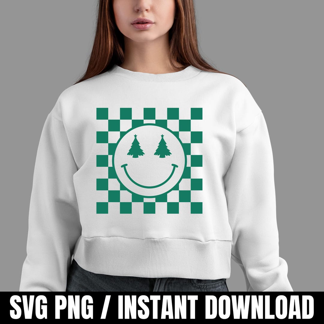 Checkered Christmas Smiley Svg Png, Smiley Face SVG, Christmas Smiley ...