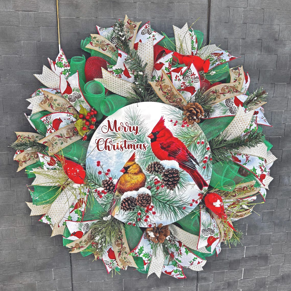 Merry Christmas Cardinal Wreath Large - Etsy