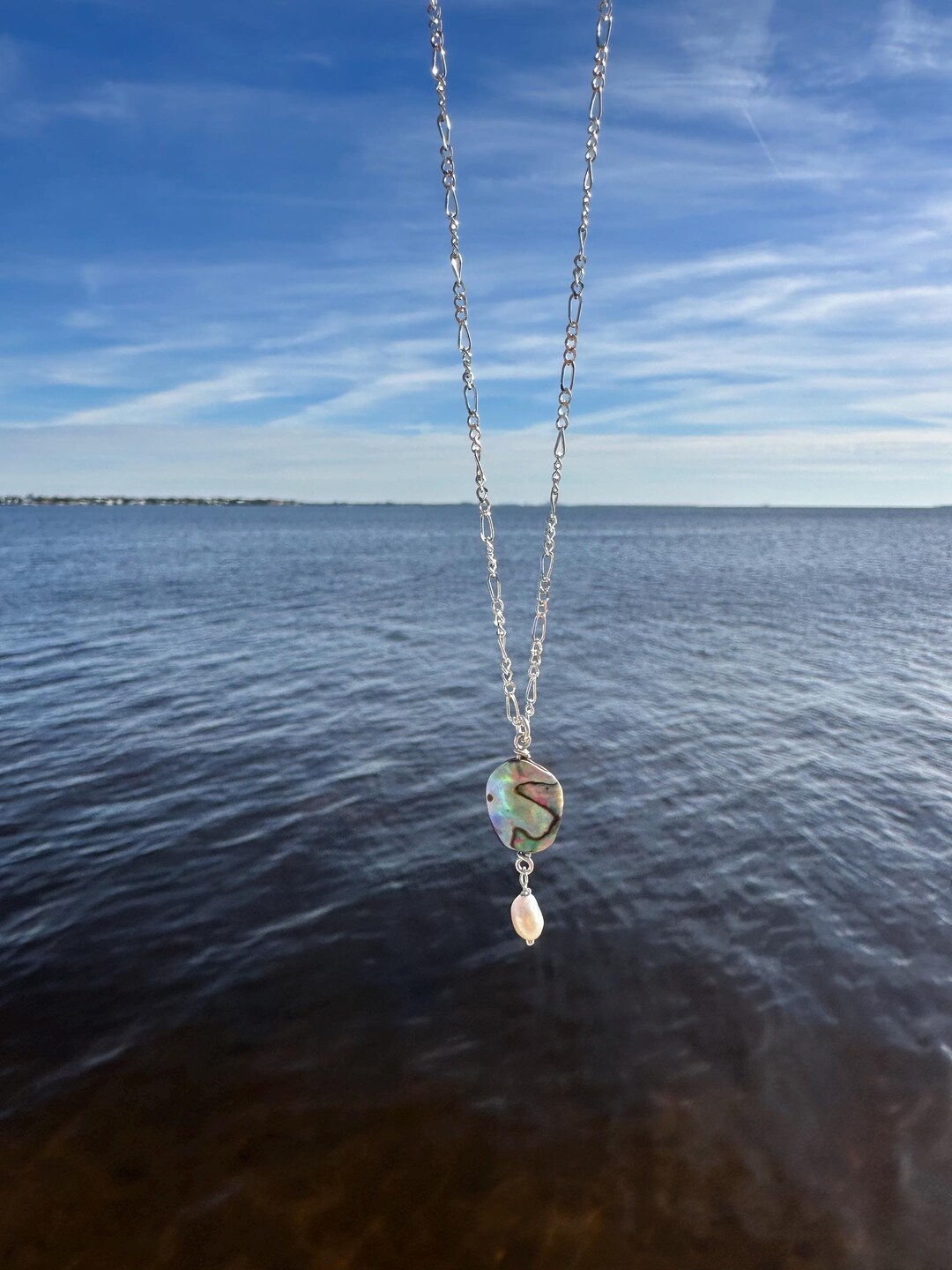 Pearl and Abalone Necklace, Paua Shell Pendant, Shell Necklace ...