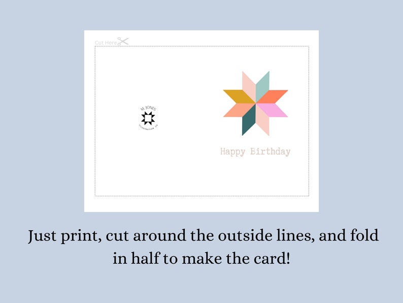 Pastel Happy Birthday Star Quilt Block Printable 5x7 Greeting Card for ...