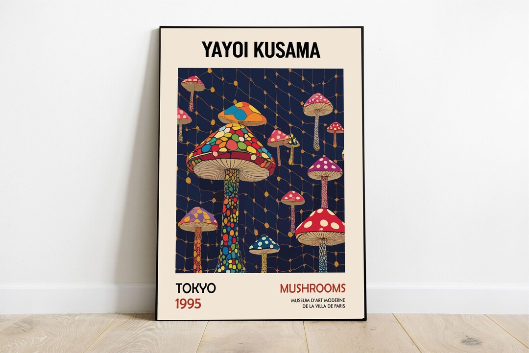 Yayoi Kusama Inspired Mushrooms Print, Polka Dot Abstract Digital ...