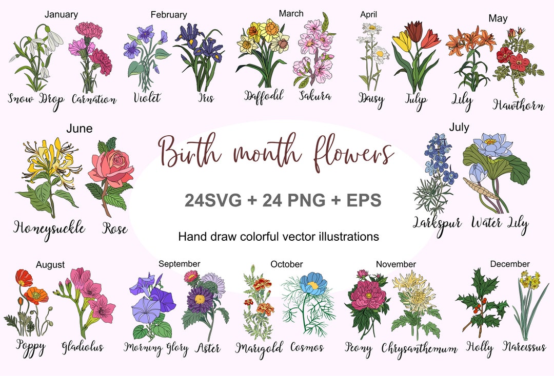 Birthflowers SVG, Birth Month Flowers SVG, Birth Flower Tattoo, Birth ...