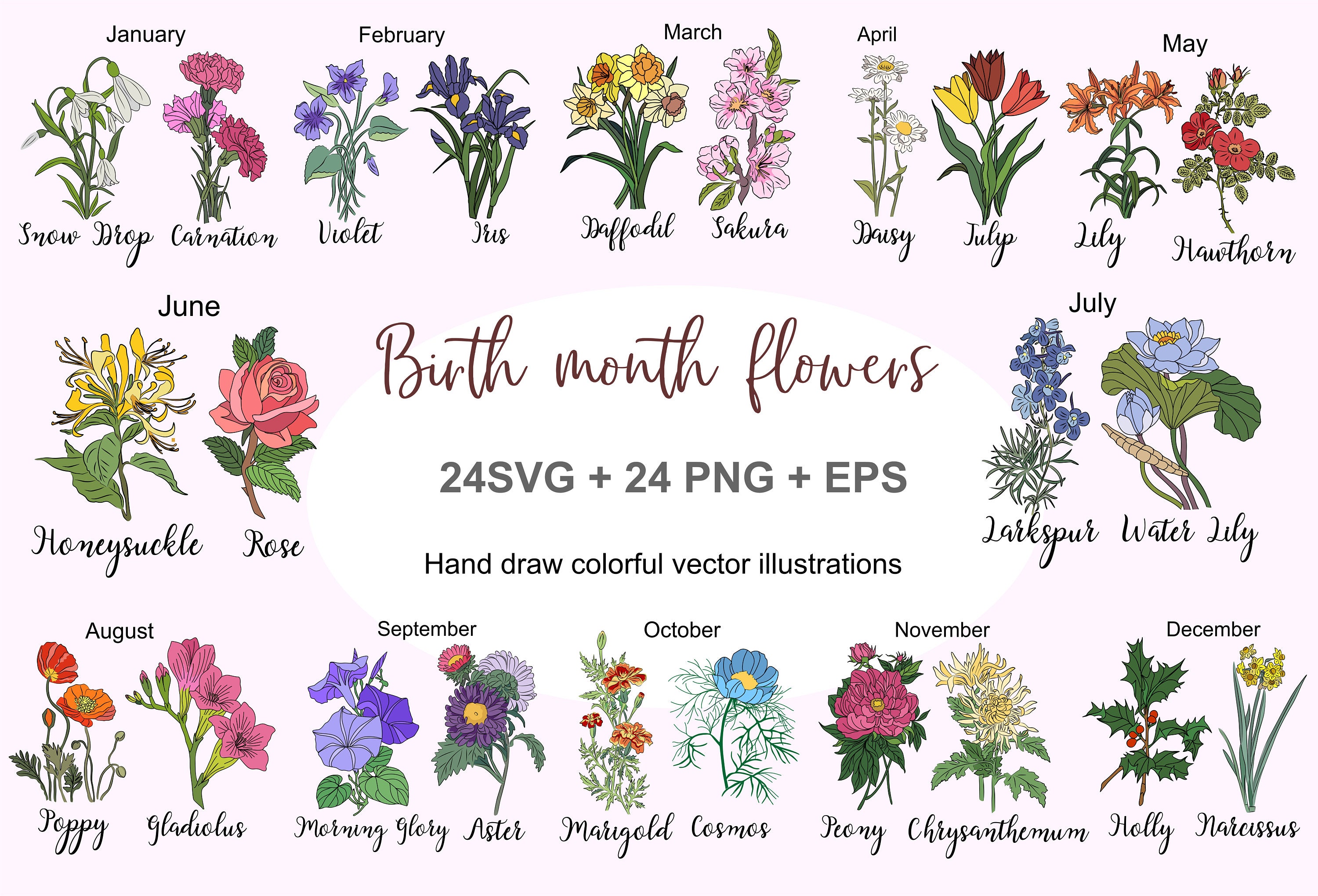 Birthflowers SVG, Birth Month Flowers SVG, Birth Flower Tattoo, Birth ...