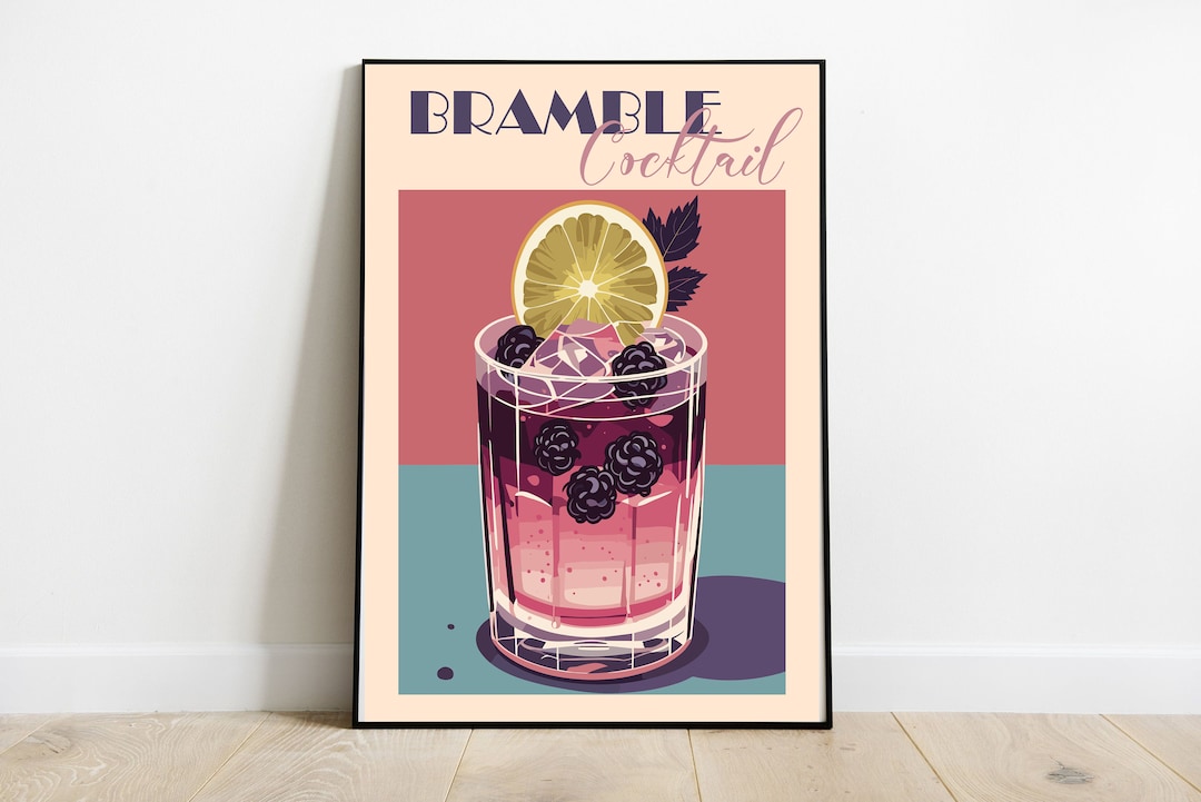 Bramble Cocktail Poster Retro Cocktail Print Vintage Kitchen Wall Art ...