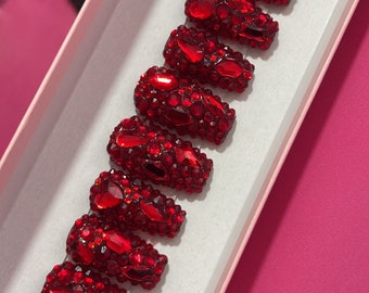 RED RUBY Swarovski Press on Nails - Etsy