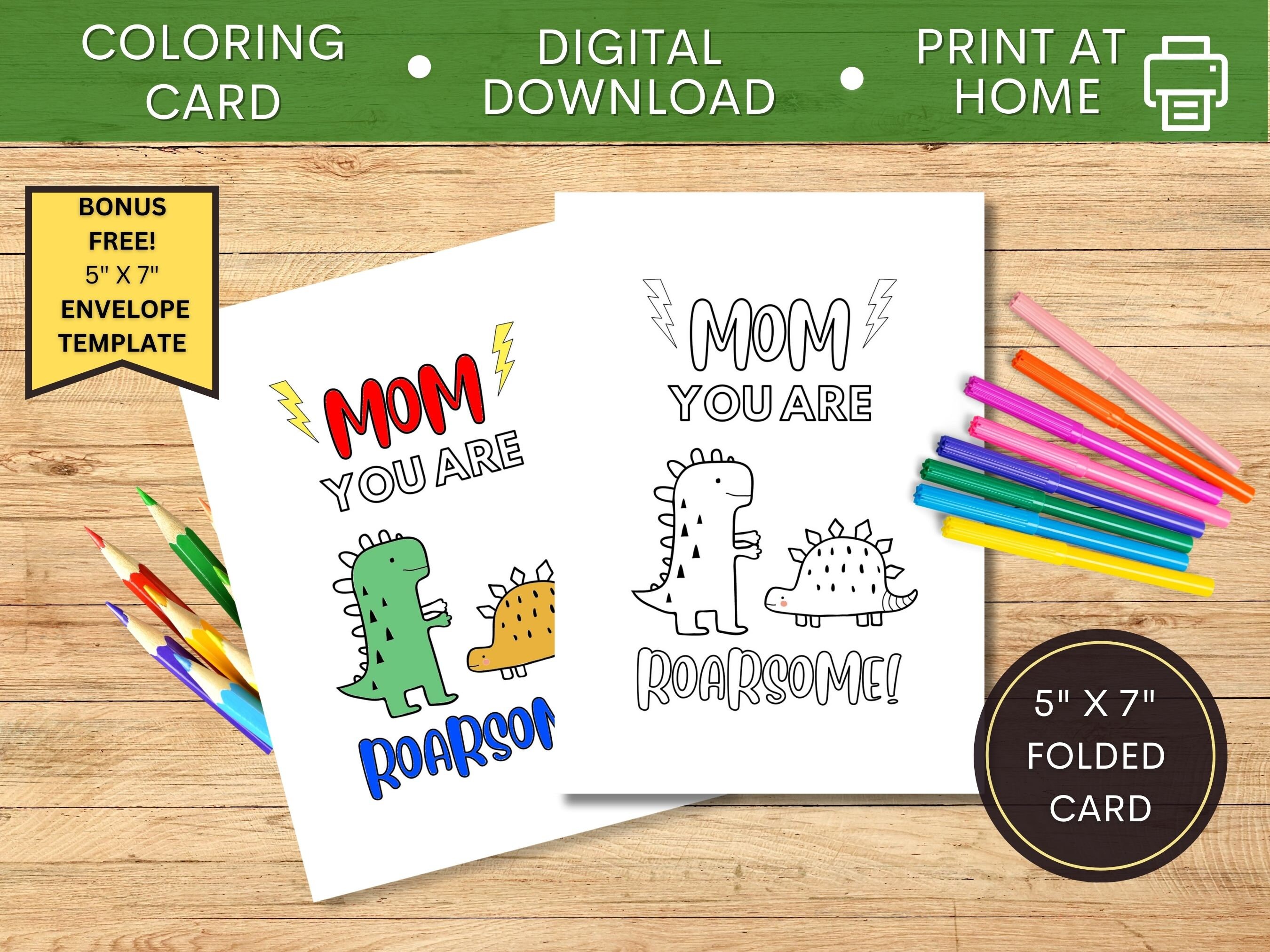 Printable Mothers Day Card, Digital, Mothers Day Coloring Card, Happy ...