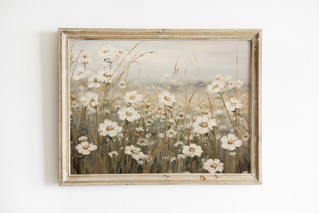 Fall Daisies Landscape Digital Wall Art | Vintage Daisy Painting Muted ...