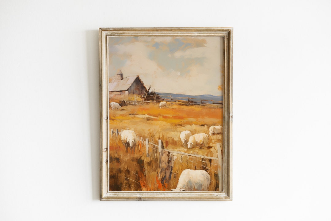 Sheep and Barn Landscape Wall Art Vintage Sheep Barn Wall Decor ...