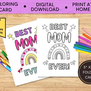 Printable Mothers Day Card, Digital, Mothers Day Coloring Card, Happy ...