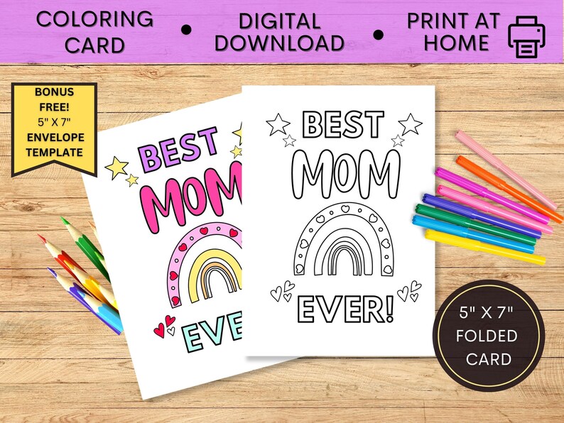 Printable Mothers Day Card, Digital, Mothers Day Coloring Card, Happy ...