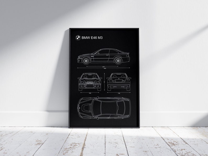 BMW E46 M3 Blueprint Poster: Minimalist Automotive Art (digital ...