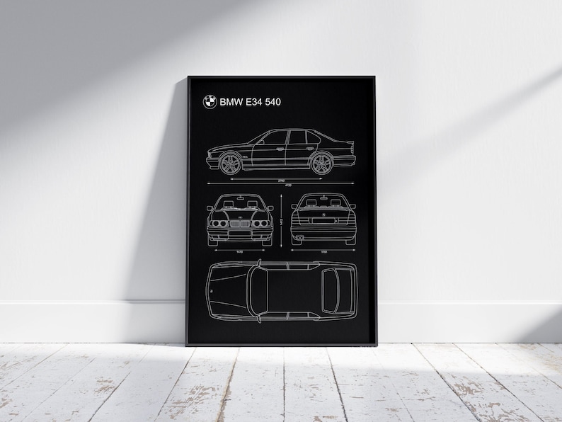 BMW E34 540 Blueprint Poster. Resizable. Instant Download. Modern ...