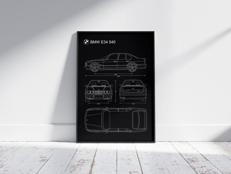 Set of 3 BMW 5-series Blueprint Posters. E28 E34 E60. Resizable ...