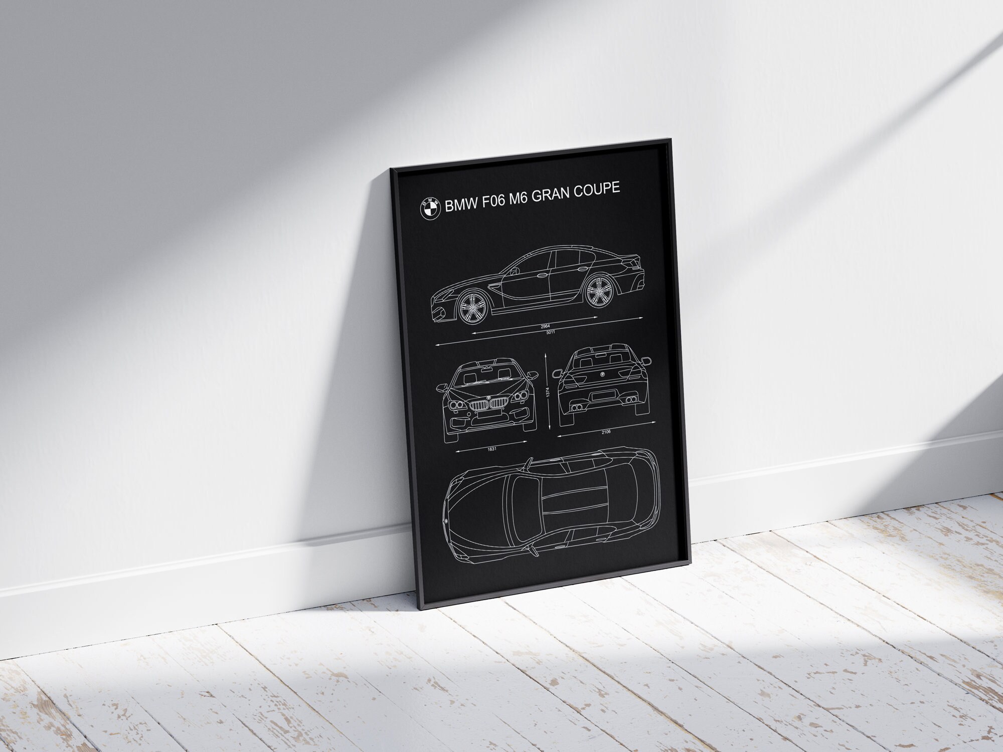 BMW F06 M6 Gran Coupe Blueprint Poster: Minimalist Automotive Art ...