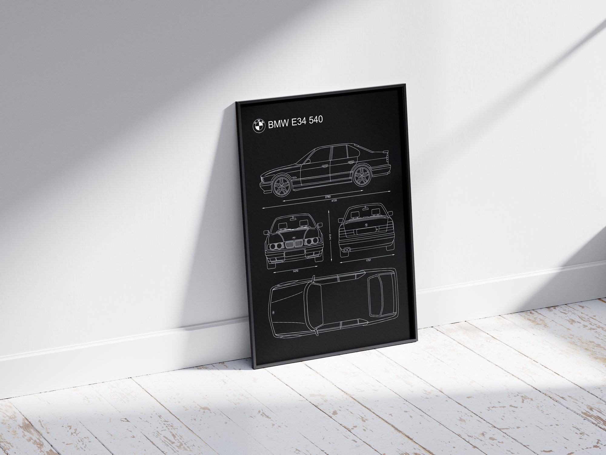BMW E34 540 Blueprint Poster. Resizable. Instant Download. Modern ...