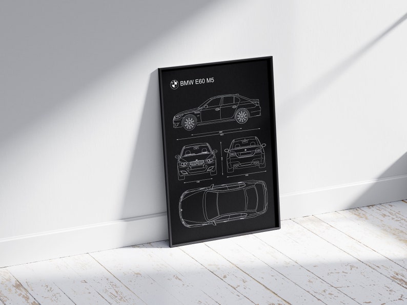BMW E60 M5 Blueprint Poster: Minimalist Automotive Art (digital ...
