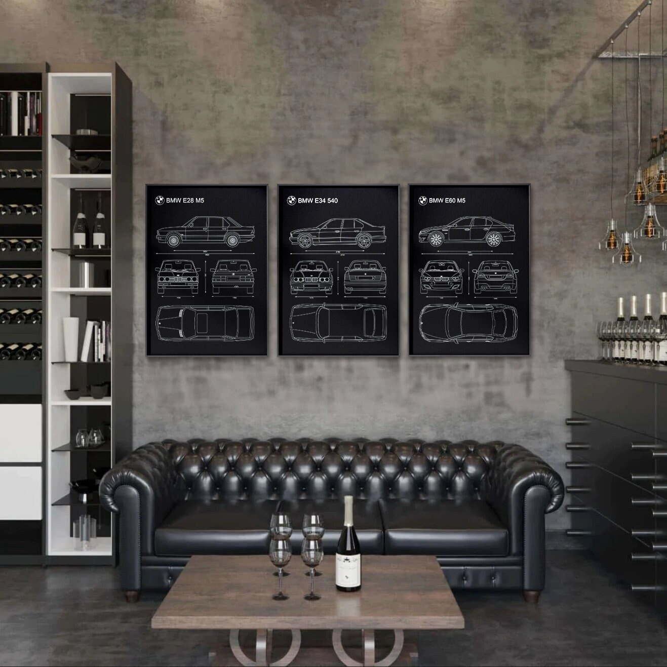 Set of 3 BMW 5-series Blueprint Posters. E28 E34 E60. Resizable ...
