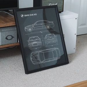 BMW E46 M3 Blueprint Poster: Minimalist Automotive Art (digital ...